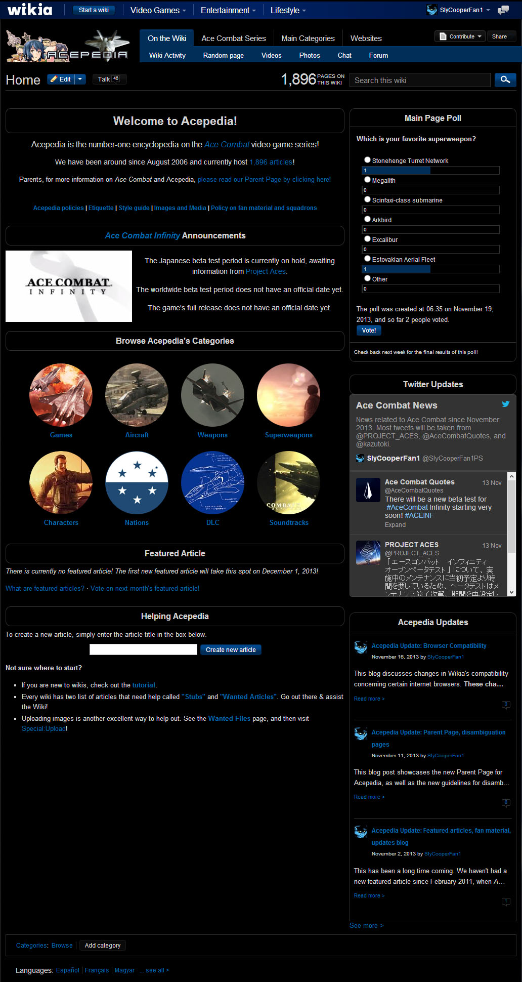 User blog:SlyAceZeta/Acepedia Update: Main Page and Fluid Layout | Acepedia | Fandom